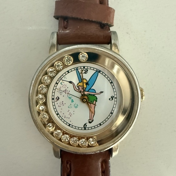 Disney | Accessories | Disney Tinkerbell Gold Watch Leather Band ...